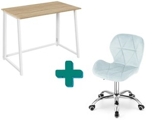 Set do pracovny ZARIMO stůl 80x40 cm bílý + křeslo AVOLA VELVET světle modré