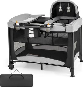 Costway Přenosná 5-in-1 dětská postýlka s cestovní postýlkou a kolébkou