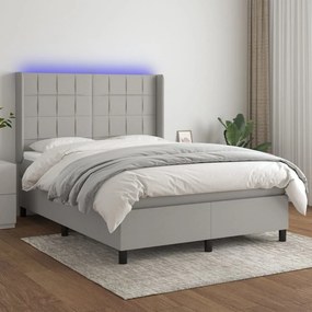 Box spring postel s matrací a LED světle šedá 140x200 cm textil 3138317