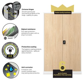 Kancelářská kovová skříň na dokumenty JAN II, Eco Design: bílá/dub sonoma