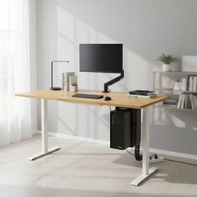 Výškově nastavitelný stůl OfficeTech A, 160 x 80 cm, bílá podnož, dub zlatý