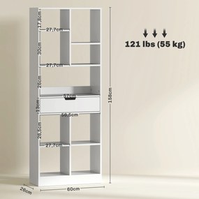 HOMCOM Regál s 9 policemi, 1 zásuvka, úložný regál s ochranou proti překlopení, kancelářský regál do obývacího pokoje, kanceláře, 60 x 26 x 158 cm, b…
