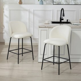 HOMCOM Set 2 barových židlí, barové židle, opěrka nohou a opěradlo, látka v lněném vzhledu, výška sedáku 68 cm, krémové