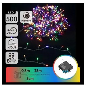 Aigostar - LED Venkovní vánoční řetěz 500xLED/8 funkcí 4xAA 25,3 m multicolor