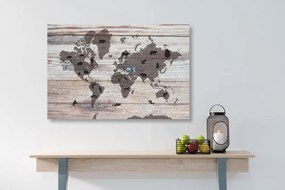 Obraz mapa na dřevěném podkladu - 120x80 cm