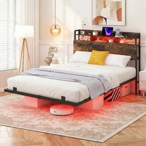 Costway Postel s nabíjecí stanicí a LED osvětlením, čelo s úložným prostorem