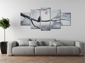 Gario Ručně malovaný obraz Ptačí romantika v Paříži - 5 dílný Rozměry: 150 x 70 cm