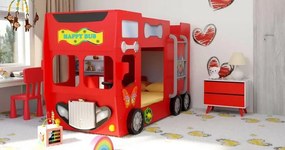 Dětská patrová postel Happy Bus červený 190 x 90 cm