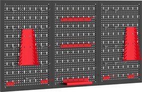 HOMCOM nástěnný pegboard 3×60 × 40 cm, 28dílný držák nářadí s háčky a přihrádkami, černá/červená