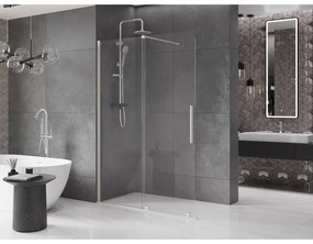 Mexen Velar, sprchová zástěna s posuvnými dveřmi Walk-in 140 x 200 cm, 8mm čiré sklo, broušená ocel, 871-140-000-03-97