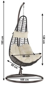 Závěsné křeslo KALEA — hnědá, krémová látka, nosnost 130 kg Kondela