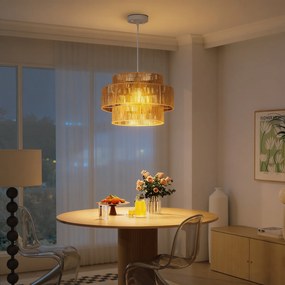 HOMCOM Závěsná lampa, 3stupňové stínidlo, kov, konopné lano, světle hnědá B31-521V00LR