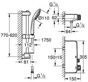 Grohe Grohtherm SmartControl - Termostatická sprchová baterie se sprchovou soupravou, 900mm, chrom 34721000