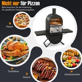 Costway Venkovní pizza pec s bočními policemi grilovací rošt vyrobený z nerezové
