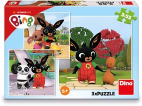 DINO Puzzle Králíček Bing si hraje 3x55 dílků 18x18cm skládačka dn335387