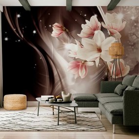 Fototapeta Magické magnólie - abstrakce s květinami na glamurovém pozadí s vlnami