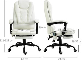 Vinsetto Masážní Kancelářská Židle, Ergonomická Židle s Nastavitelnou Výškou, Sklopným Opěradlem a Ovládáním na Kabel, Sklopnou a 360° Otočnou Podnož…
