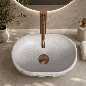 Rea Evora, oválné umyvadlo na desku, 375x255x120mm, béžová-imitace kamene, REA-U3225