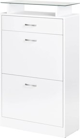 HOMCOM Botník s 3 šuplíky, skleněnou policí a hliníkovými úchyty pro předsíň, nosnost 50 kg, 60x24x105,5 cm, bílý | Aosom