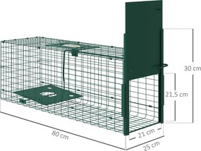 Outsunny Záchytná past na živé zvířata z oceli s 1 vchodem pro potkany a myši rozměr 80L x 25W x 30H cm tmavě zelená