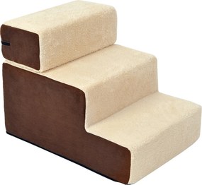 PawHut Schody pro domácí zvířata – 3 schody pro kočky a psy, plyšové, béžové, 54 x 40 x 39 cm | Aosom