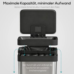 odpadkový koš 60 l s nožním pedálem, nerezový odpadkový koš s víkem s měkkým zavíráním, stříbrná barva