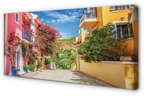 Obrazy na plátně Řecko květiny budovy nahoru 140x70 cm