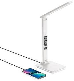 LED stolní lampička Immax KINGFISHER Qi  bílá s bezdrátovým nabíjením Qi a USB