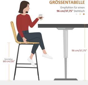Barová židle HOMCOM, sada 2 kusů s opěradlem, barová židle v ratanovém vzhledu, kuchyňská židle v boho designu, robustní ocelové stoličky, žlutá | Ao…