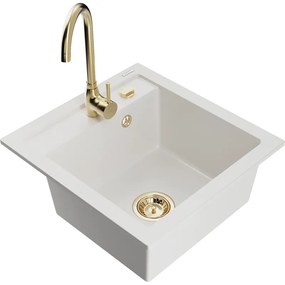 Mexen Vito, 1-komorový granitový dřez a kuchyňská baterie Telma, zlatá, 6503-20-670200-50