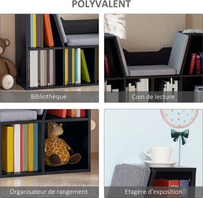 HOMCOM Dvoudílná knihovna s moderním designem a lavičkou, 6 přihrádek a 3 polštáře, 102D x 30Š x 61V cm, Černá Šedá