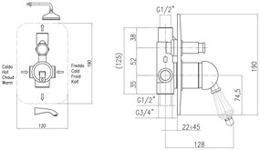 SAPHO KIRKÉ CRYSTAL podomítková sprchová retro baterie, 2 výstupy, páčka krystal, chrom KI42KC