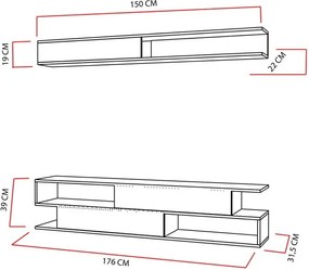 Set černo-bílé TV komody a nástěnné police Sims