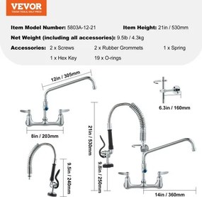 Komerční baterie s oplachovacím rozprašovačem, 53,3 cm výška, 20,3 cm střed, 30,5 cm