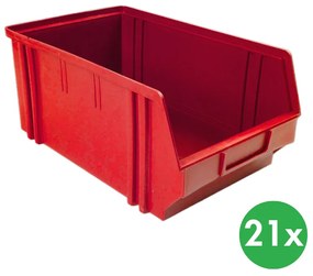 Plastové boxy BASIC, 205 x 335 x 149 mm, 21 ks, červené