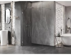 Mexen Lunar sprchová stěna levá 130 x 200 cm, 8mm čiré sklo, broušená ocel, 830-130-000-97-00-L