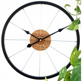 M.Clock Kovové nástěnné hodiny bicykl kolo 42cm černé