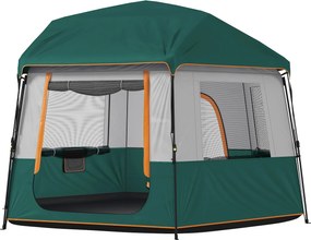 Outsunny rodinný kempingový stan pro 4–6 osob, voděodolný 3000 mm, odnímatelný vršek pro pozorování hvězd, UV30+ — zelený | Aosom