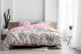 Ervi Bavlněné povlečení oboustranné - Magnolia a lilia/růžové