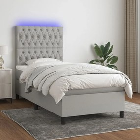 Box spring postel s matrací a LED světle šedá 80x200 cm textil 3135069