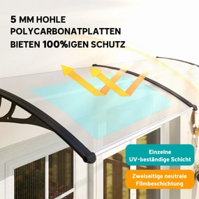 Stříška Outsunny na vchodové dveře 75x195x23 cm stříška z 5mm polykarbonátu, ochrana proti slunci a dešti pro venkovní použití, hliníková průhledná |…