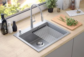 Šedý kuchyňský granitový dřez QUADRON Kurt 110 s příslušenstvím bez baterie
