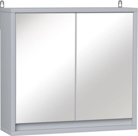 HOMCOM Koupelnová skříňka se zrcadlem, 2 dveře a nastavitelná polička, závěsný koupelnový nábytek pro moderní toaletu 48x14.5x45 cm Šedá | Aosom