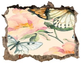Wallmuralia Díra 3D fototapeta nálepka Motýli a květiny 95x64 cm