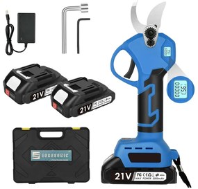 KraftRoyal Aku zahradní nůžky + 2x baterie 21 V + 2 utahovací klíče + praktický kufr