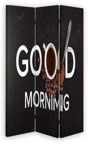 Ozdobný paraván Dobré ráno, káva - 110x170 cm, třídílný, obustranný paraván 360°