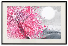 Plakát Japonské výhledy - krajina s horou Fudži a růžovým stromem