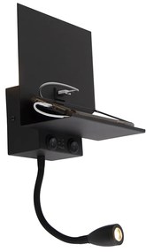 Chytré nástěnné svítidlo černé s USB a flex ramenem vč. WiFi G9 - Flero