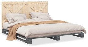 Rám postele s čelem šedý 200 x 200 cm masivní borové dřevo