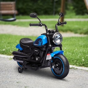 HOMCOM Dětská Elektrická Motorka s 2 Odnímatelnými Tréninkovými Koly, Rychlost 3 km/h, Pro Děti 1,5-3 Rocy, Modrá 76 x 42 x 57 cm
